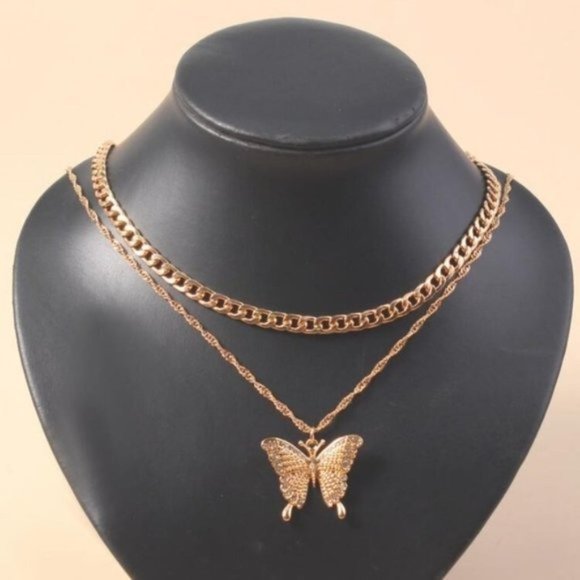 Jewelry | New 2pc Gold Chain Necklace Butterfly Necklace | Poshmark
